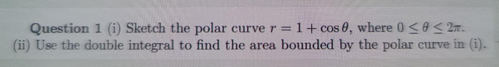 Solved Question 1 (i) Sketch the polar curve r=1+ cos 0, | Chegg.com