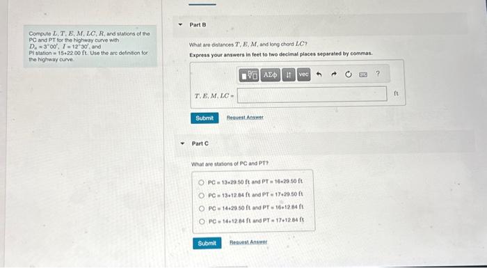 Solved Compute L,T,E,M,LC,R, and stations of the PC and PT | Chegg.com