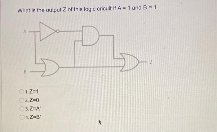 Solved What is the output Z of this logic cricuit if A=1 and | Chegg.com