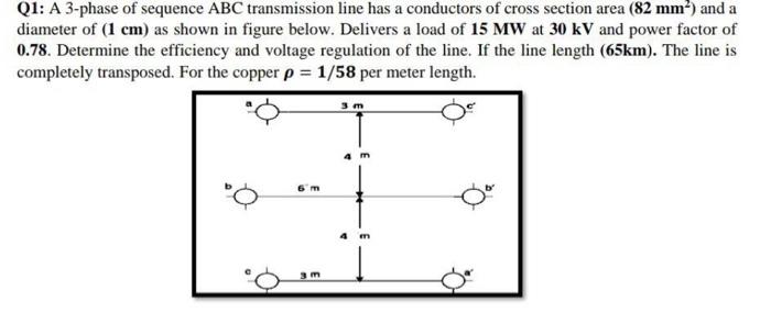 Q1: A 3-phase of sequence ABC transmission line has a | Chegg.com