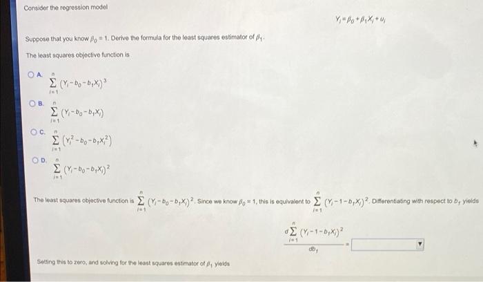 Solved Consider the regression model Suppose that you know | Chegg.com