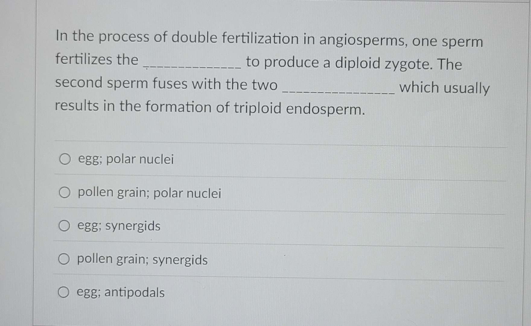 Solved In the process of double fertilization in | Chegg.com