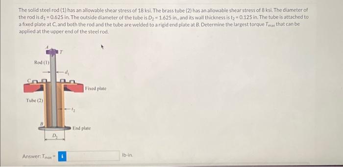 Solved The solid steel rod (1) has an allowable shear stress | Chegg.com