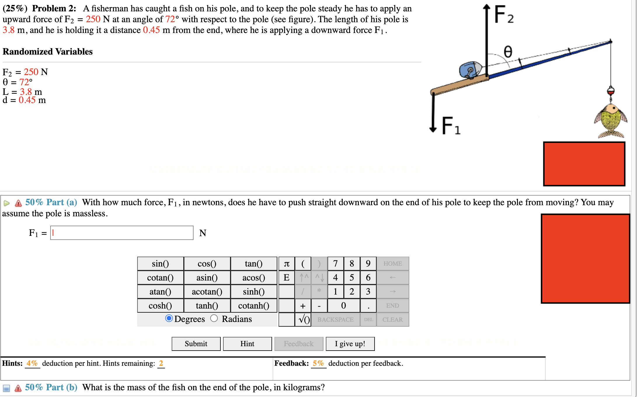 Solved Problem 2: A fisherman has caught a fish on his pole, | Chegg.com