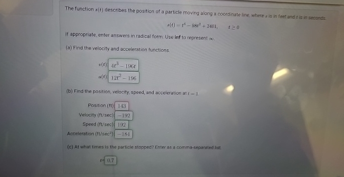Solved The Function S T describes The Position Of A