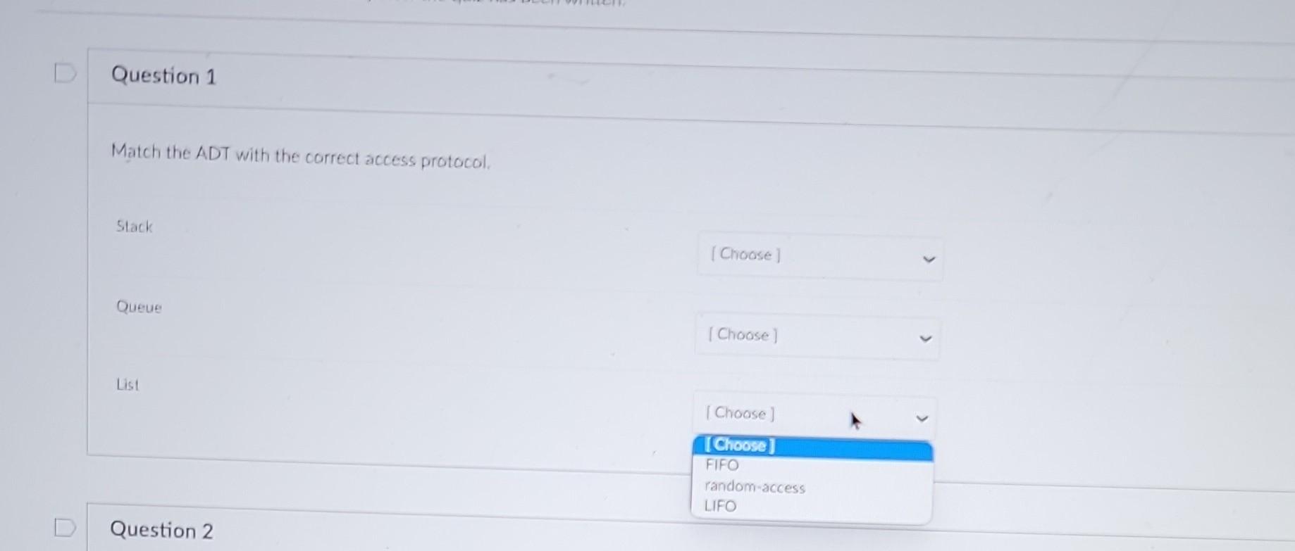 Solved Match the ADT with the correct access protocol. Stack | Chegg.com