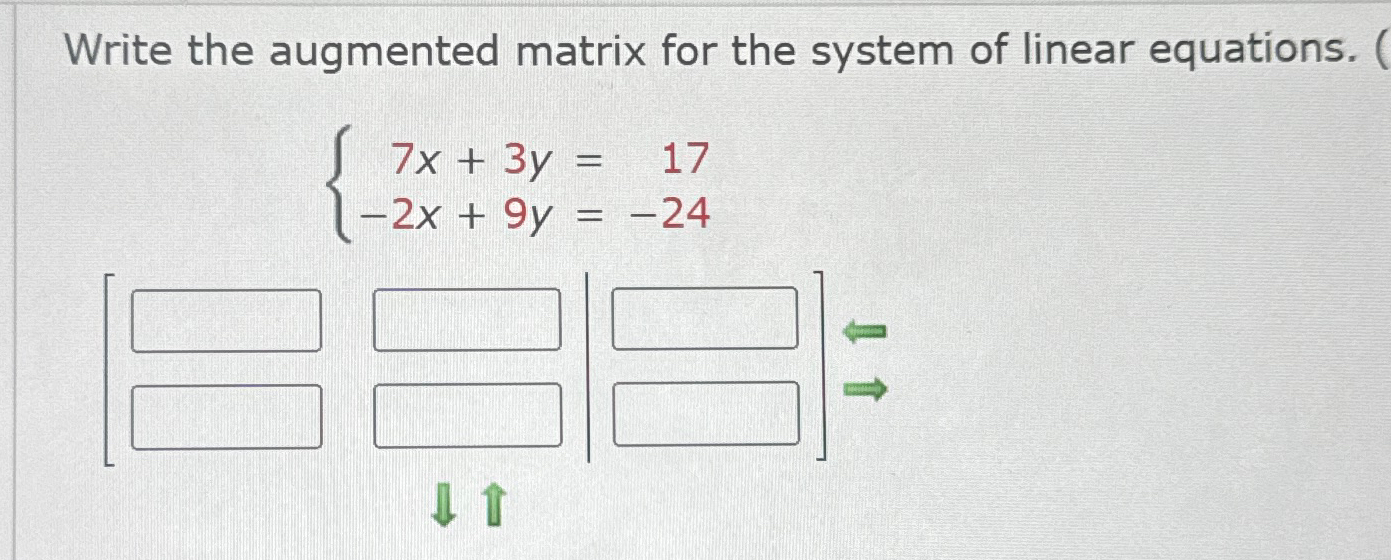 Solved Write the augmented matrix for the system of linear | Chegg.com