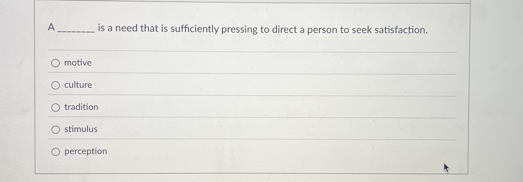 Solved A q, ﻿is a need that is sufficiently pressing to | Chegg.com