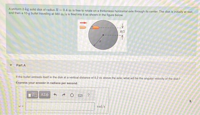Solved A uniform 2⋅kg solid disk of radius R=0,4 m is free | Chegg.com
