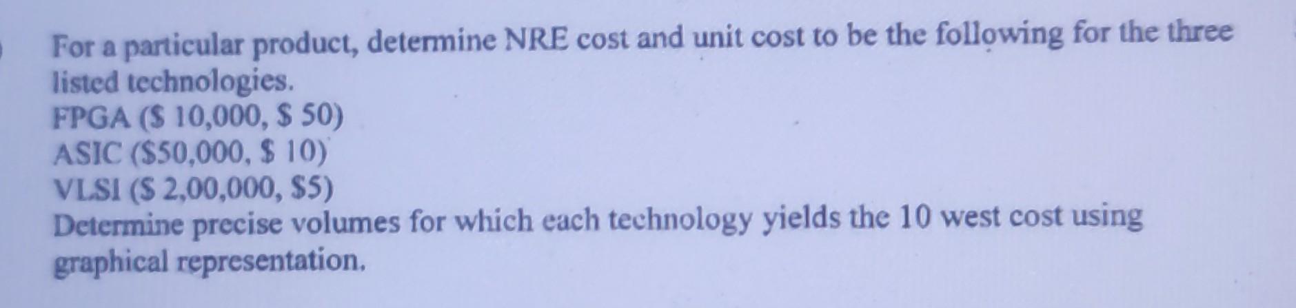 Solved For a particular product, determine NRE cost and unit | Chegg.com