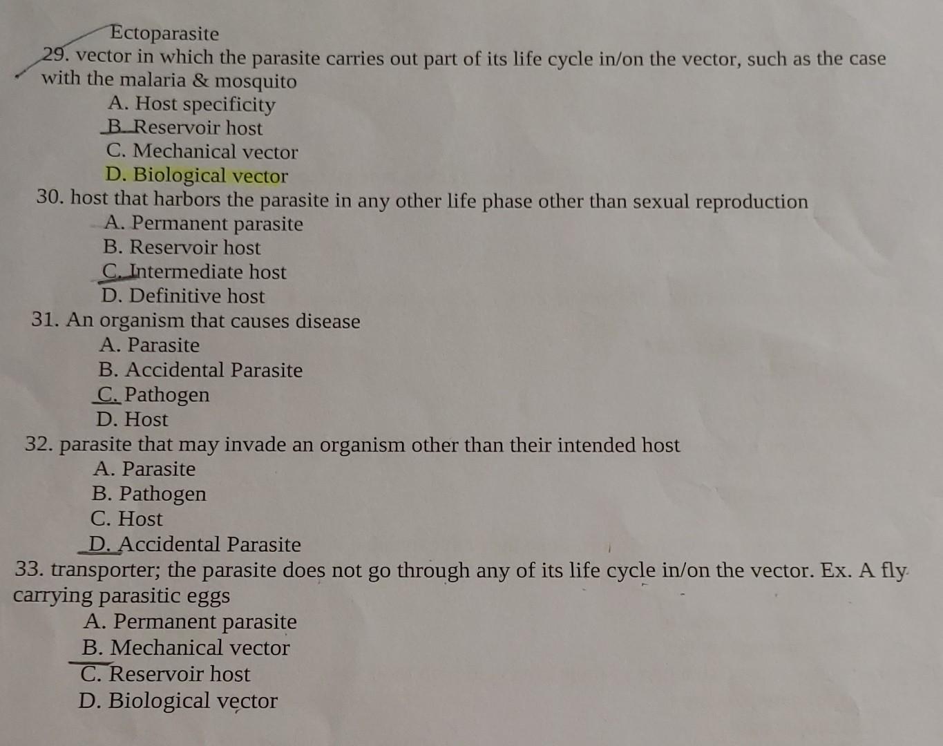 Solved Ectoparasite 29. vector in which the parasite carries | Chegg.com
