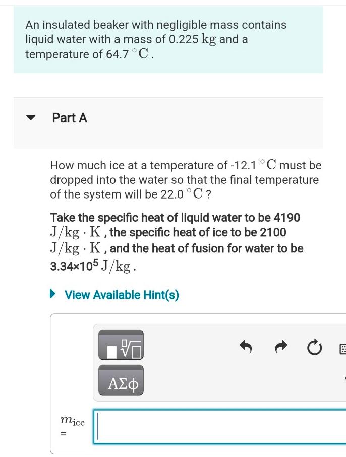 Solved An insulated beaker with negligible mass contains | Chegg.com