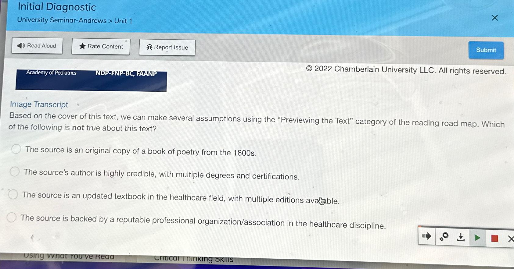 Solved Initial DiagnosticUniversity Seminar-Andrews > ﻿Unit | Chegg.com