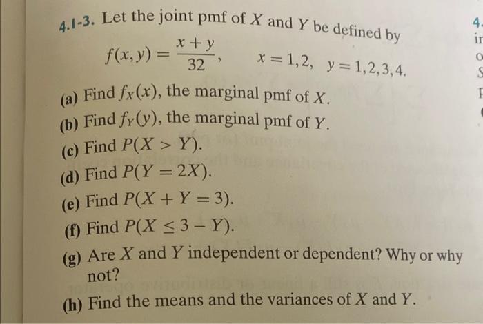 Solved 4.1-3. Let the joint pmf of X and Y be defined by | Chegg.com