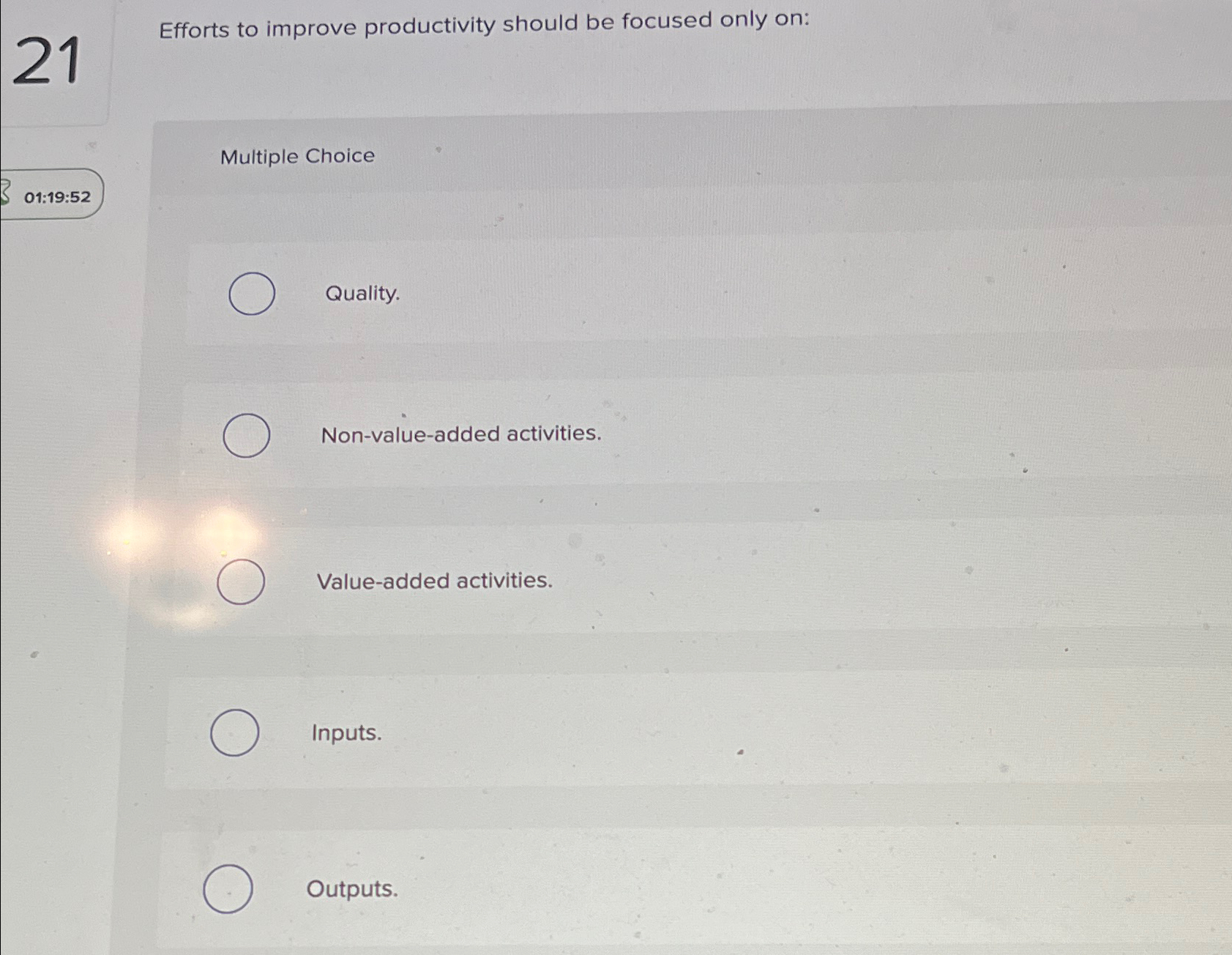 Solved 21Efforts to improve productivity should be focused | Chegg.com