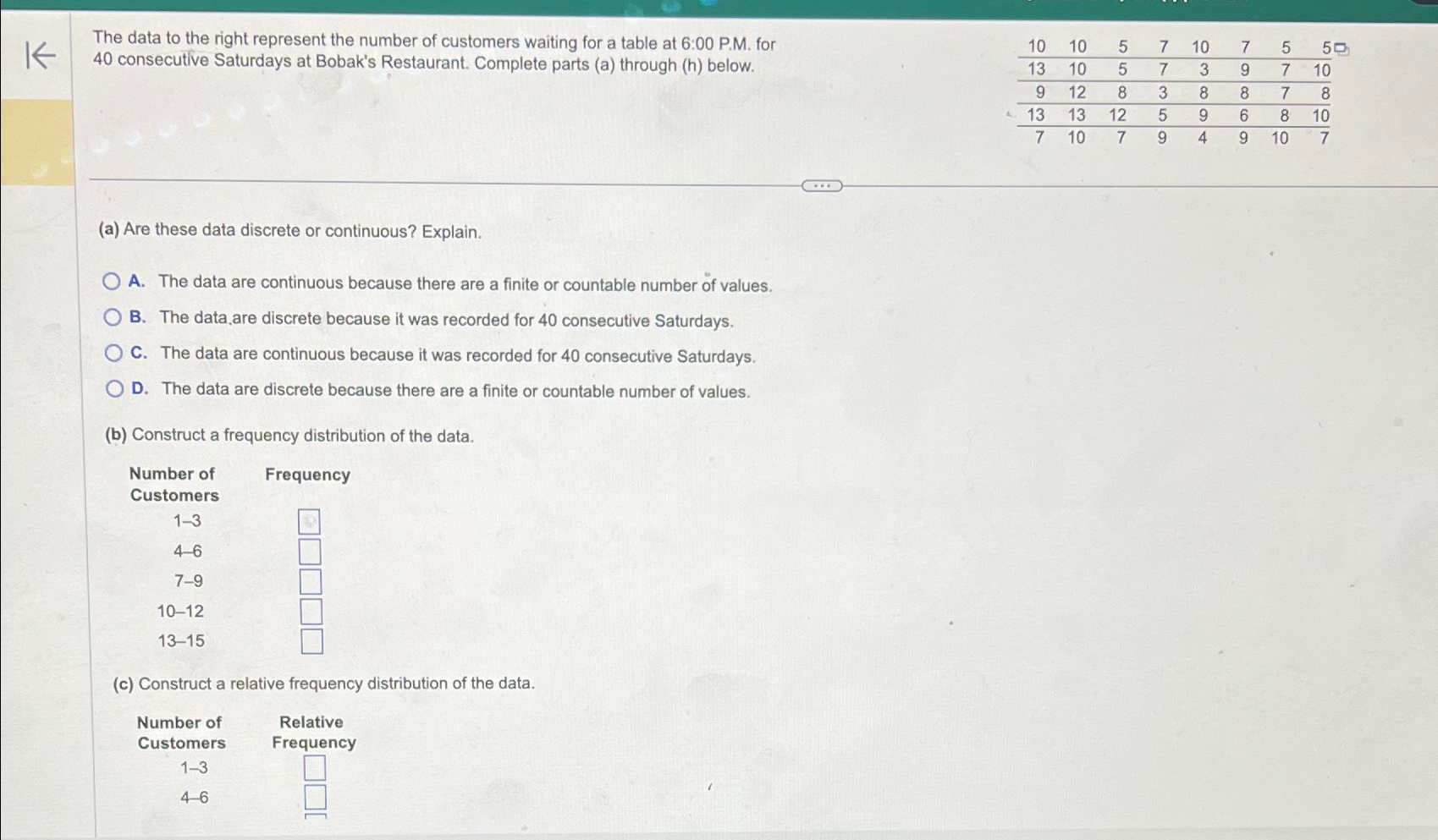 Solved The data to the right represent the number of | Chegg.com