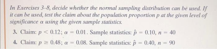 Solved In Exercises 3-8, decide whether the normal sampling | Chegg.com