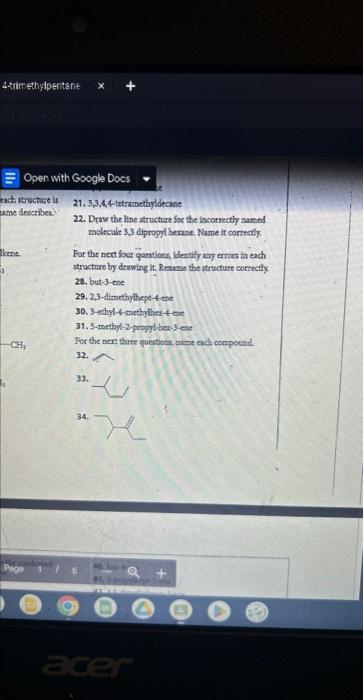 Solved 21, 3,3,4,4-tetramethydoecans 22. Draw the line | Chegg.com