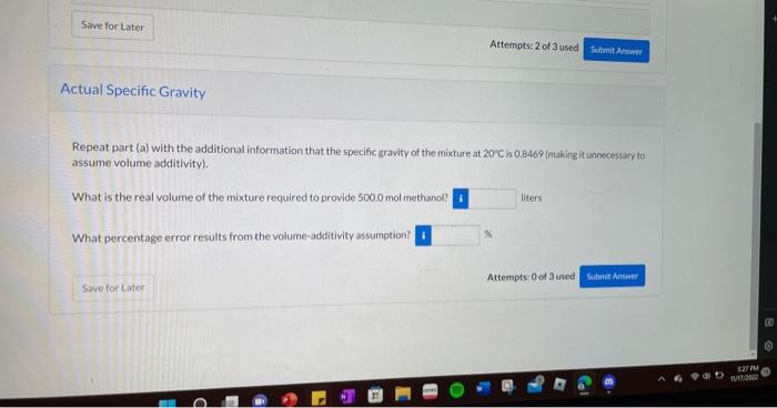 Solved A mixture of methandl (methyi akcohol) and water | Chegg.com