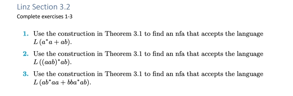 Solved Linz Section 3.2Complete exercises 1-3Use the | Chegg.com