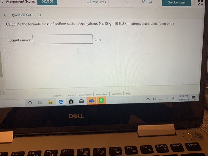 Solved Assignment Score: 562/800 Resources Hint Check Answer | Chegg.com