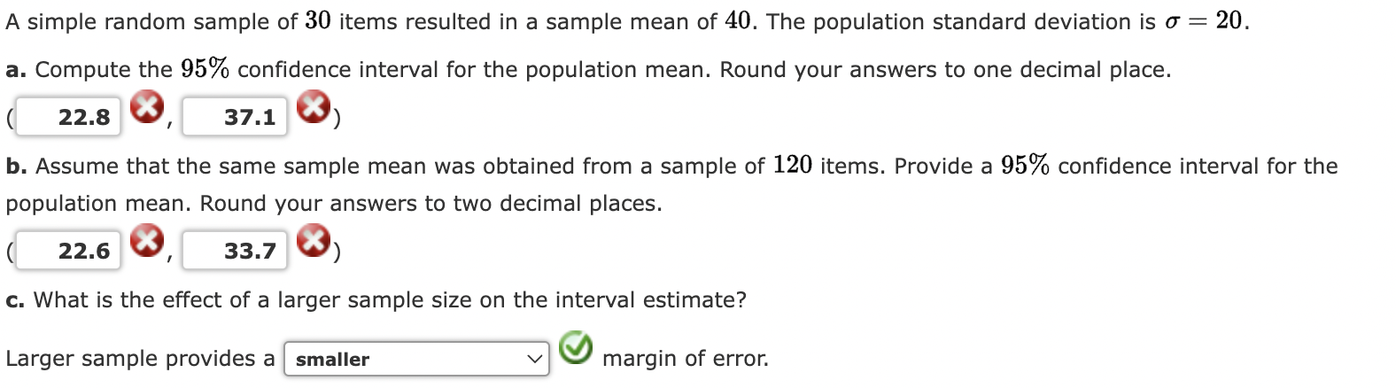 Solved A simple random sample of 30 ﻿items resulted in a | Chegg.com