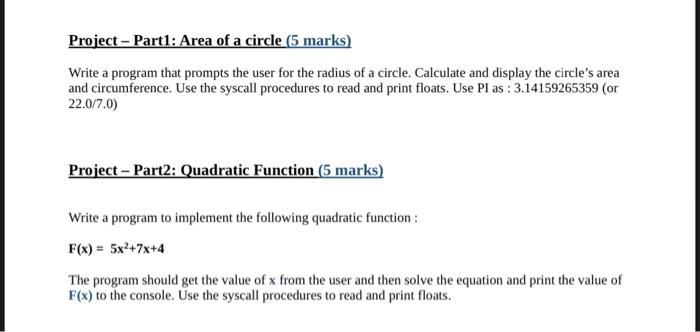 Solved Project - Part1: Area of a circle (5 marks) Write a | Chegg.com
