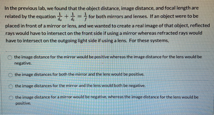 Solved As We Well Know The Relationship Between The Object 