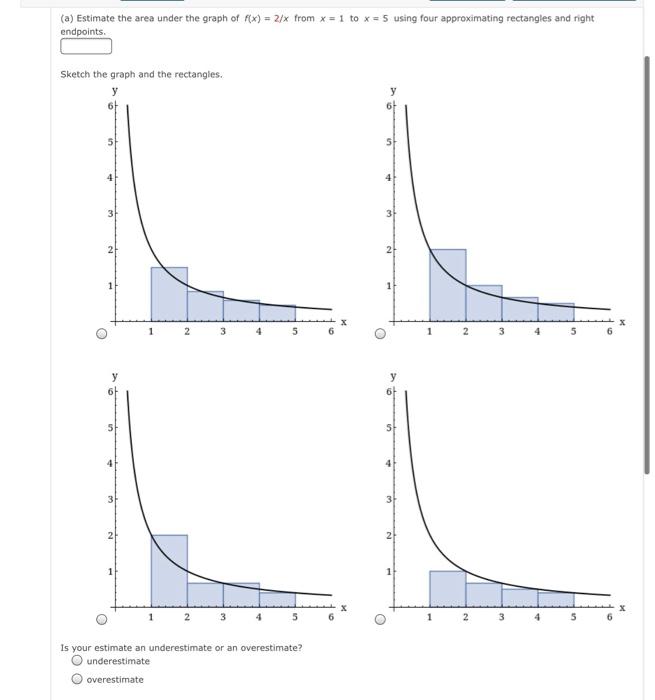 Solved (a) Estimate the area under the graph of f(x)=2/x | Chegg.com