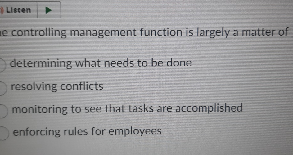 Solved ie controlling management function is largely a | Chegg.com