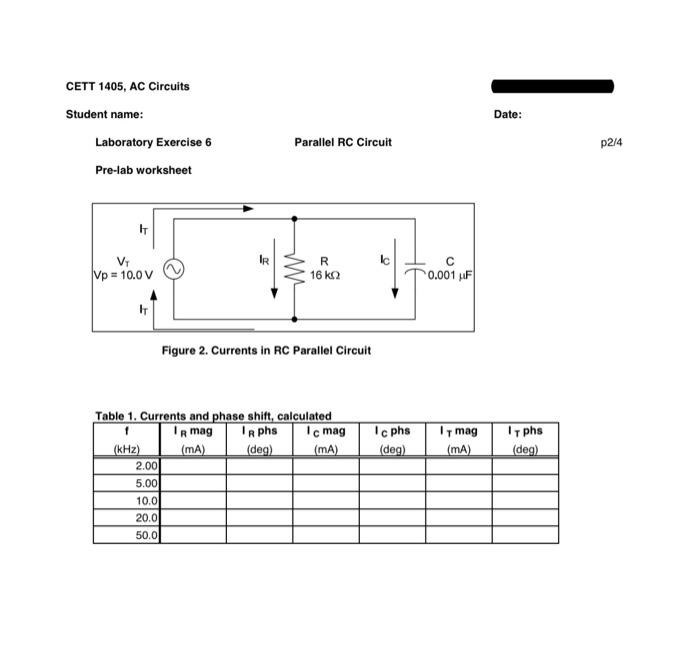 Solved Figure 2. Currents in RC Parallel Circuit | Chegg.com