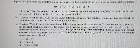Solved 1. Suppose a higher order linear differential | Chegg.com