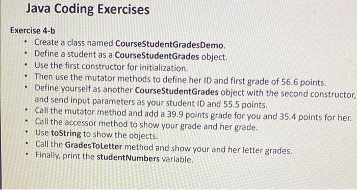 Solved Exercise 4-a - Create a class named | Chegg.com