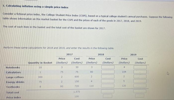 Solved 1. Calculating inflation using a simple price index | Chegg.com