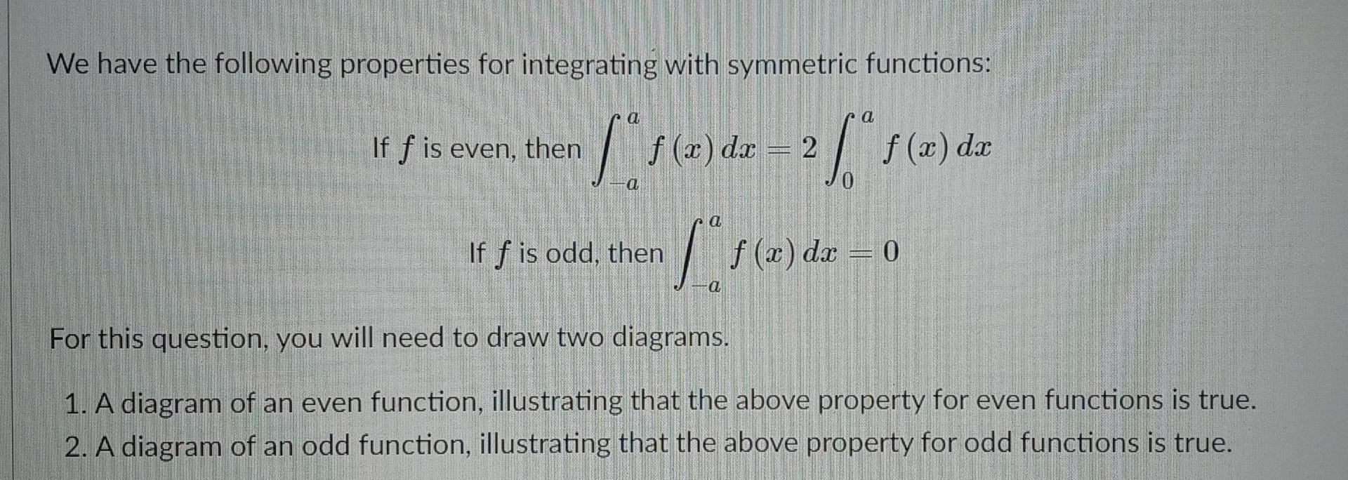 Solved Draw two diagrams. 1. A diagram of an even function, | Chegg.com
