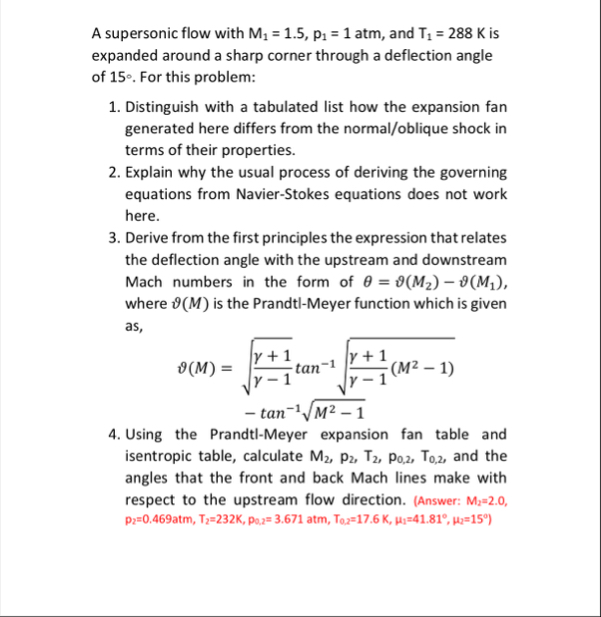 Solved eA supersonic flow with M1=1.5,p1=1atm, and T1=288K | Chegg.com