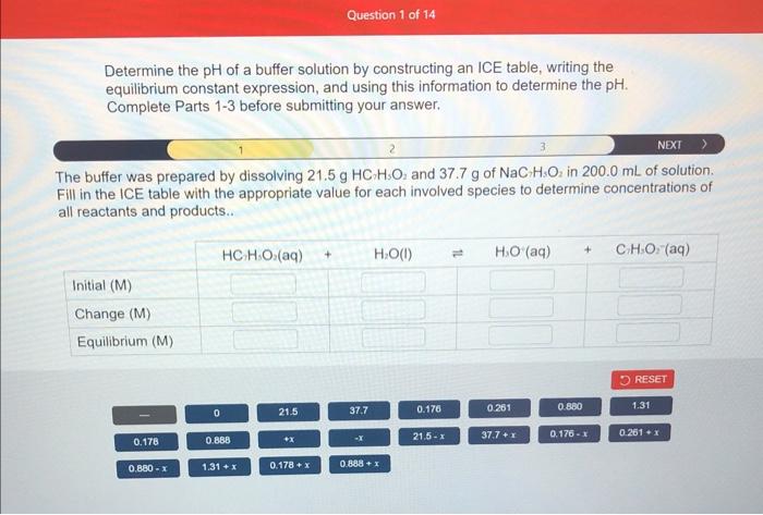 Solved Determine the pH of a buffer solution by constructing | Chegg.com