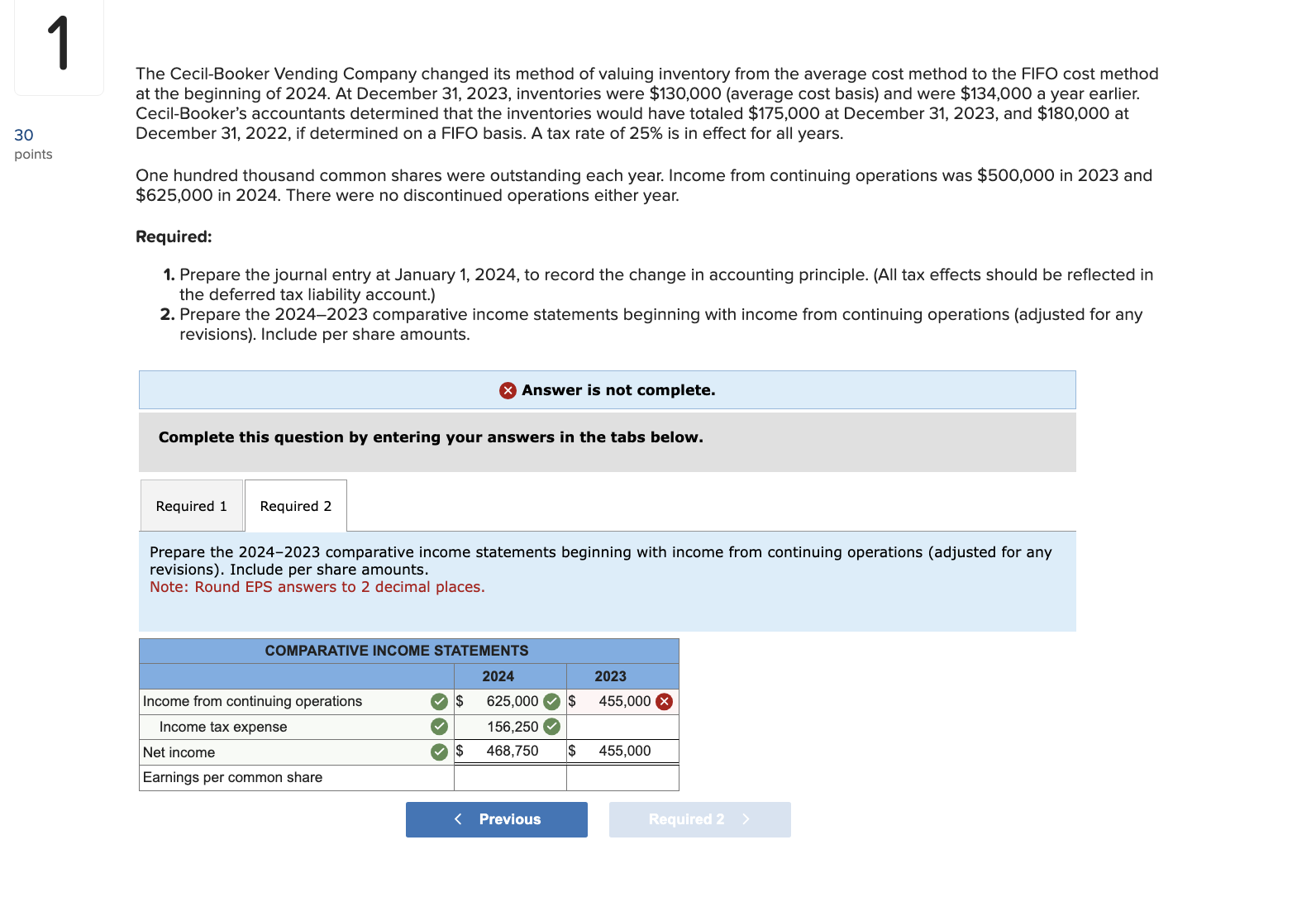 Solved The Cecil-Booker Vending Company changed its method | Chegg.com