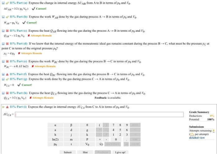 Solved (17\%) Problem 4: A monoatomic ideal gas is taken | Chegg.com