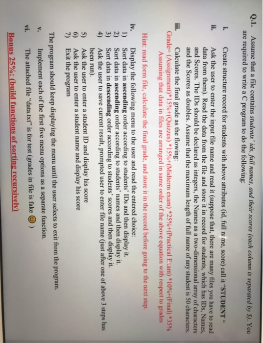 Q.1. Assume that a file contains students' ids, full | Chegg.com