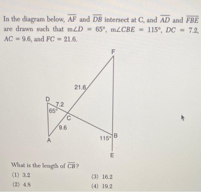 Solved In the diagram below, AF and DB intersect at C, and | Chegg.com