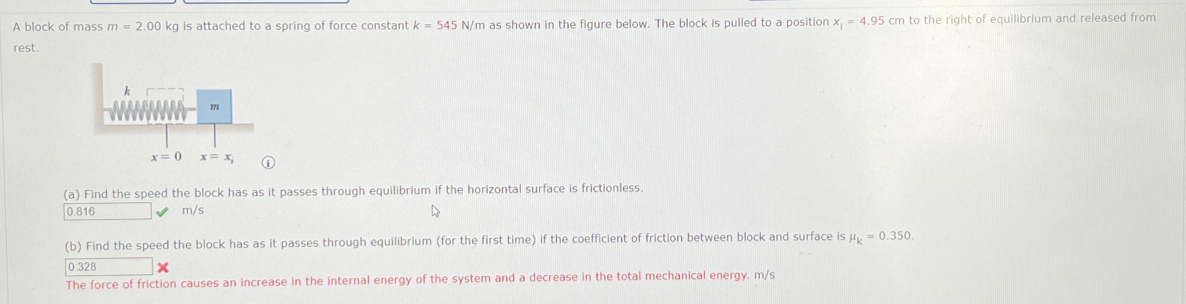 Solved rest.(a) ﻿Find the speed the block has as it passes | Chegg.com