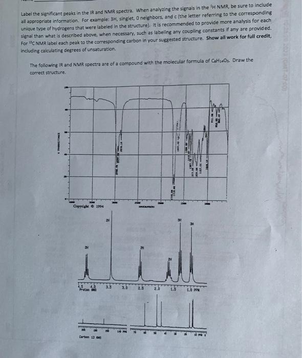 Solved Label the significant peaks in the IR and NMR | Chegg.com