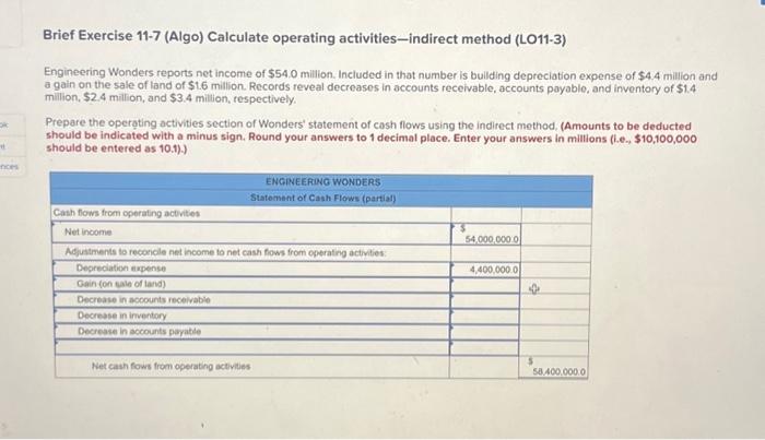 Solved Brief Exercise 11-7 (Algo) Calculate operating | Chegg.com