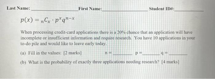 Solved p(x)=nCx⋅pxqn−x When processing credit-card | Chegg.com