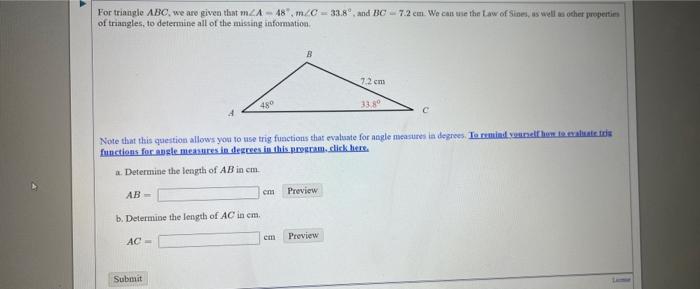 Solved of triangles, to determine all of the mathine | Chegg.com