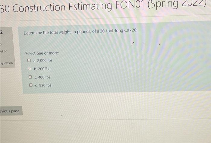 Solved BO'Construction Estimating FONO1 (Spring 2022) 2 | Chegg.com