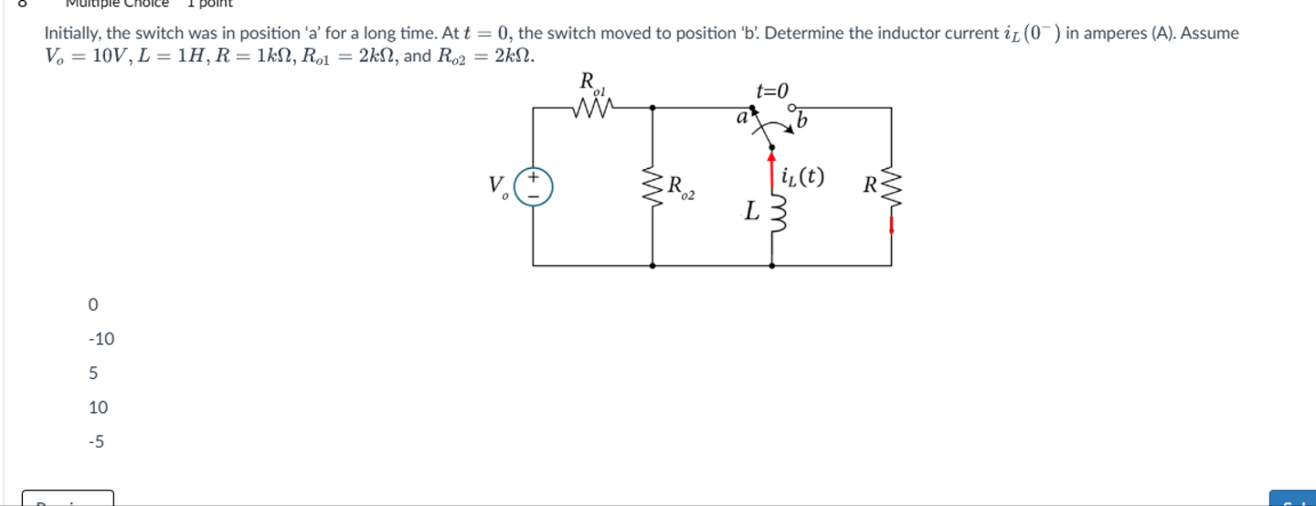 Solved Initially, the switch was in ﻿position 'a' ﻿for a | Chegg.com