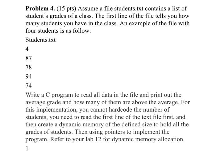 Solved Problem 4. (15 pts) Assume a file students.txt | Chegg.com