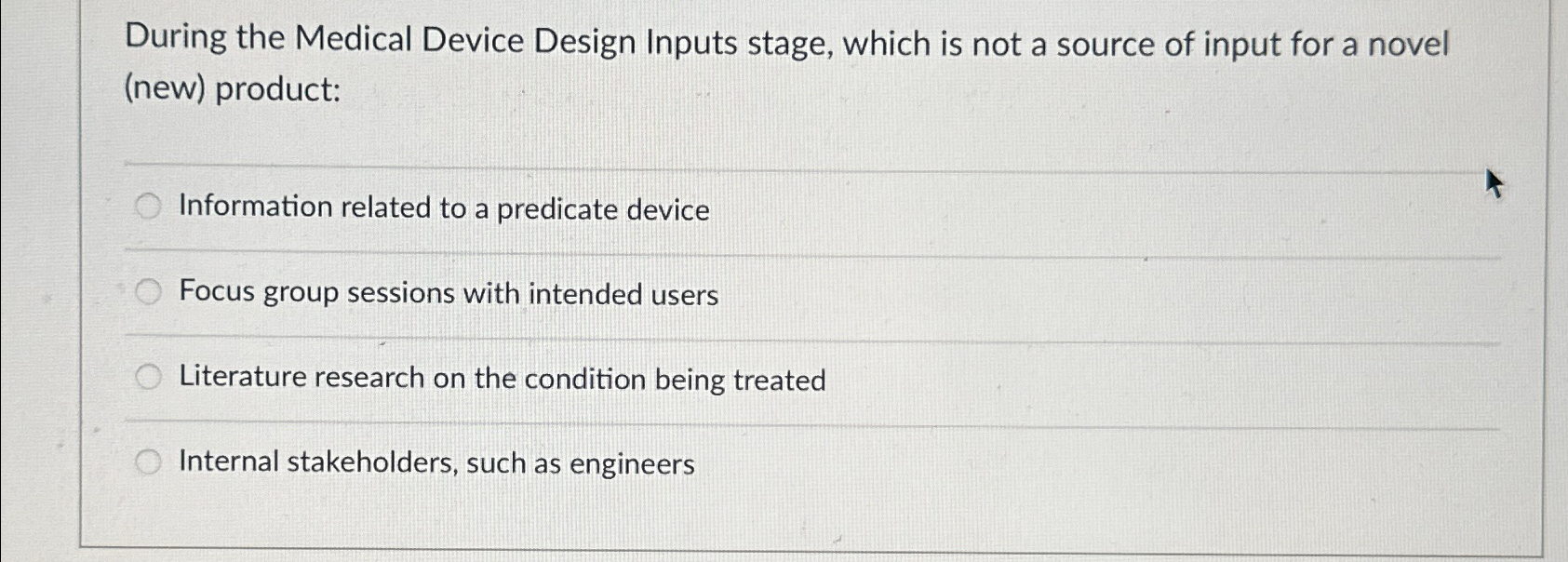 Solved During the Medical Device Design Inputs stage, which | Chegg.com